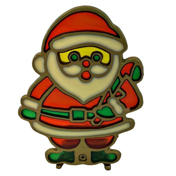 Taiwan | Holiday | Vintage Stained Glass Cast Iron Santa Tea Light ...